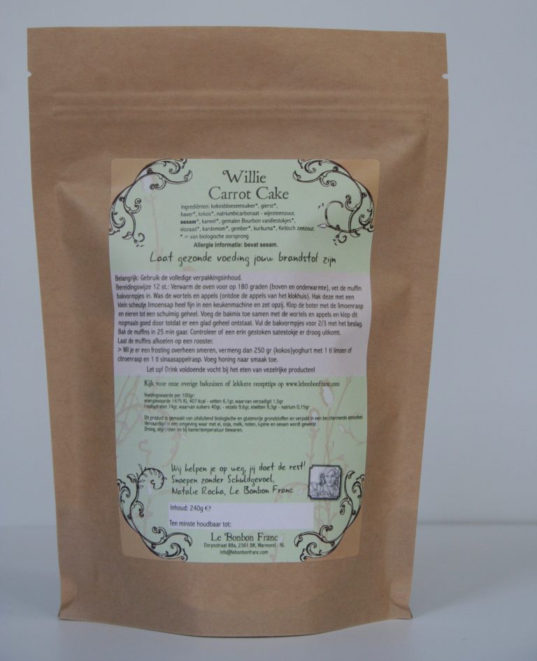 Worteltaart - Willie Carrot cake bakmix - Le Bonbon Franc